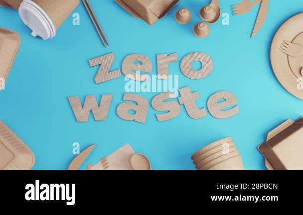 Cardboard eco-friendly food packaging and utensils arranged on a bright ...