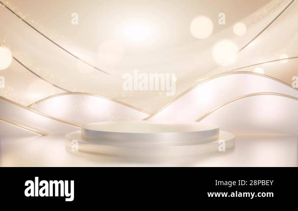 Luxurious stage with gold accents and sparkling particles, set against ...