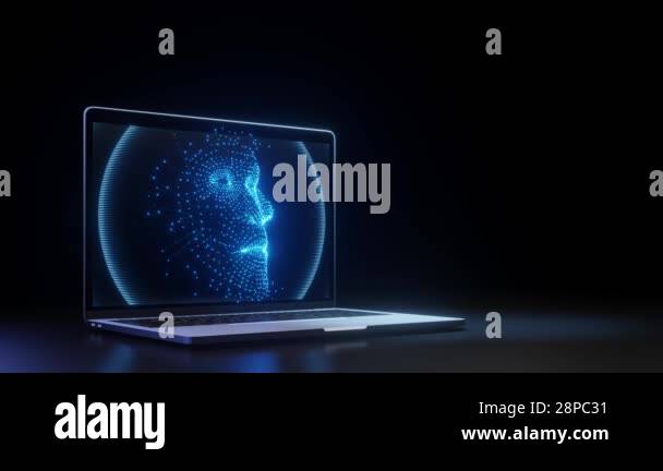 Artificial Intelligence face digital on screen laptop with copy space ...
