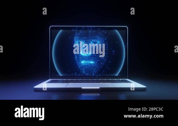 Artificial Intelligence face digital on screen laptop, Concept ai ...
