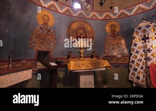 Interior details of lavishly decorated orthodox church, revealing ...