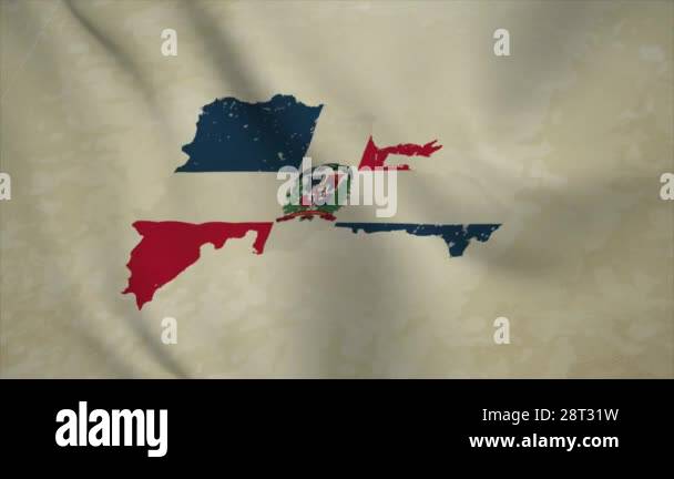 Wavy Map of DOMINICAN REPUBLIC with Flag in Body Isolated on Vintage ...