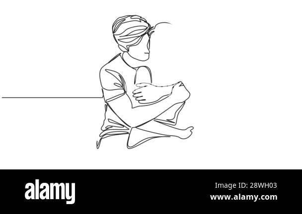 animated continuous single line drawing of couple hugging, man wrapping ...