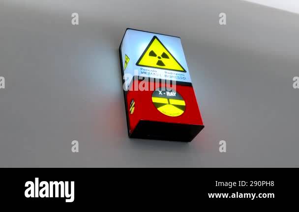 Warning signs radiation danger flashing in room where x-ray equipment ...