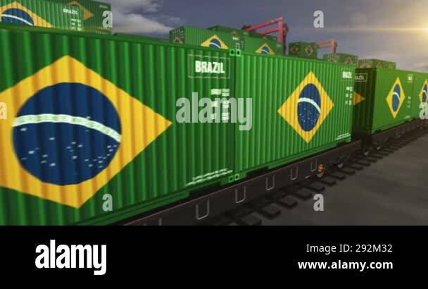 Brazil export production and import containers on a freight wagons loop ...