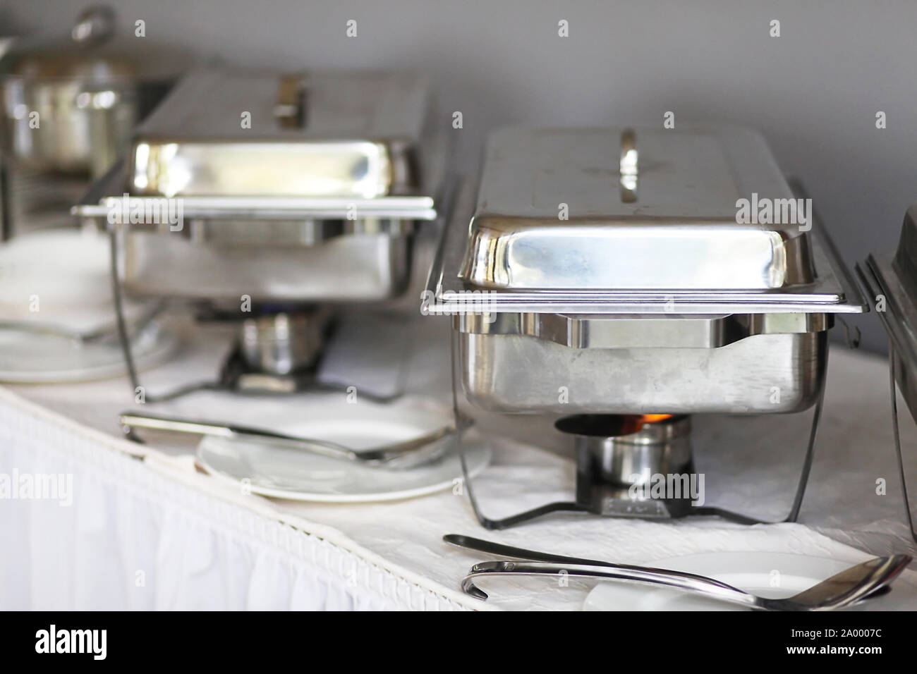 Chafing Dishes On A Buffet Table Stock Photo - Alamy