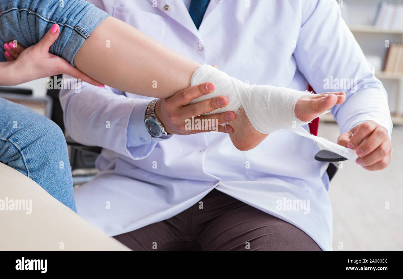 The doctor and patient during check-up for injury in hospital Stock ...
