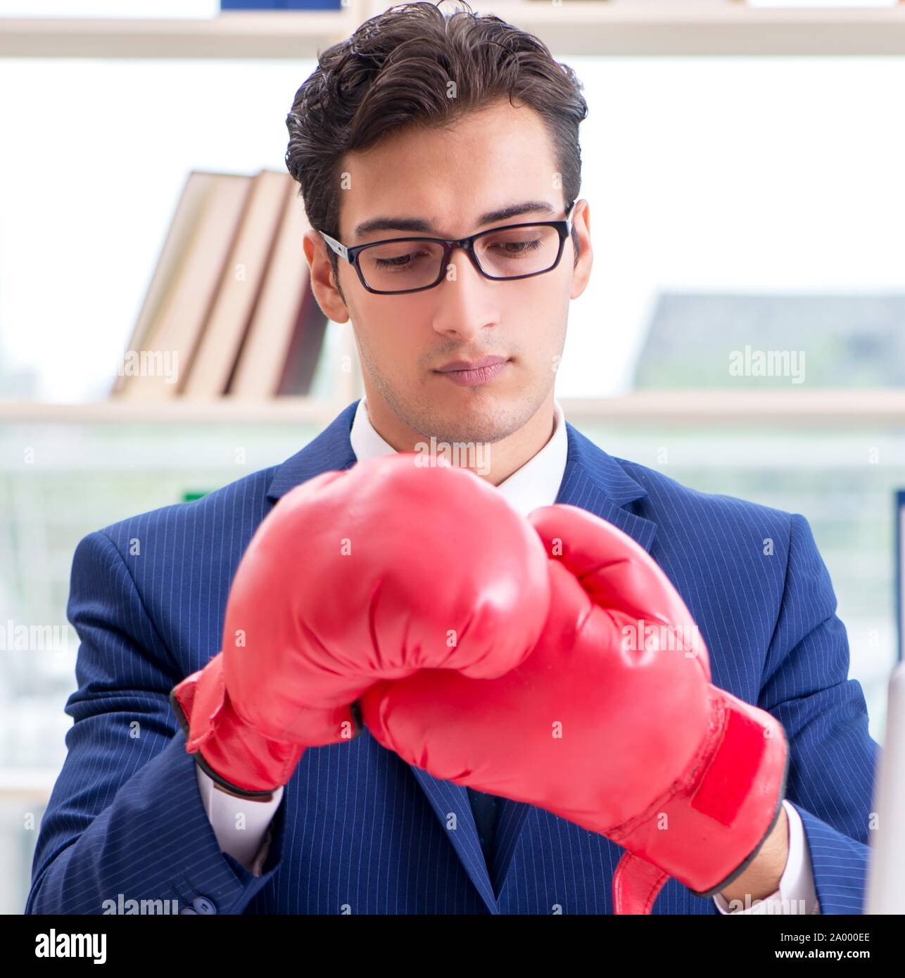 The businessman with boxing gloves angry in office Stock Photo - Alamy