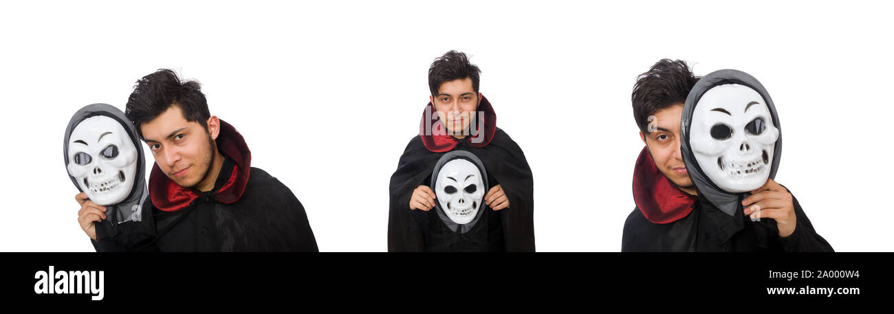 The man in horror costume with mask isolated on white Stock Photo - Alamy