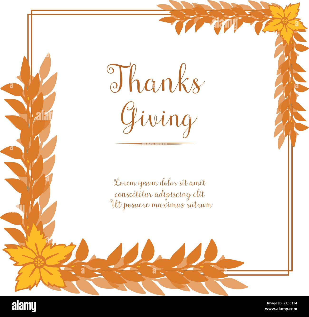 Hand drawn thanksgiving card with decorative of leaf flower frame ...