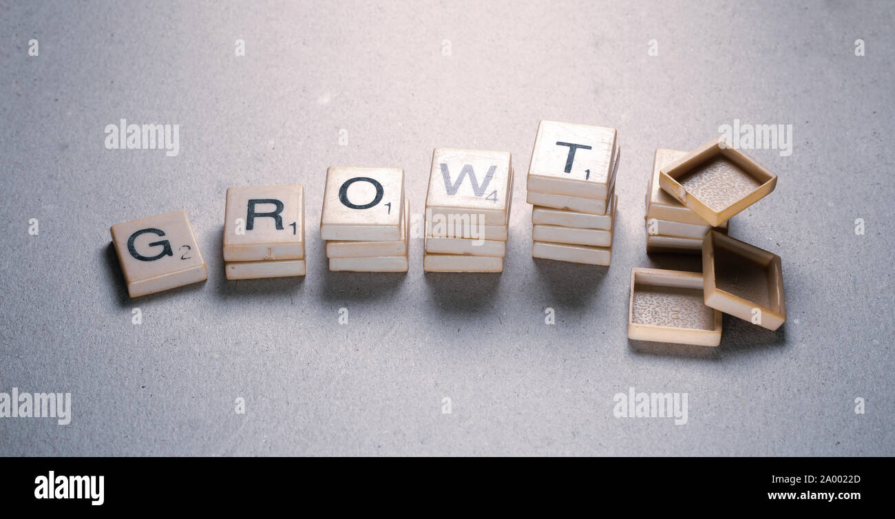 Growth tag label composed in scrabble letters Stock Photo - Alamy