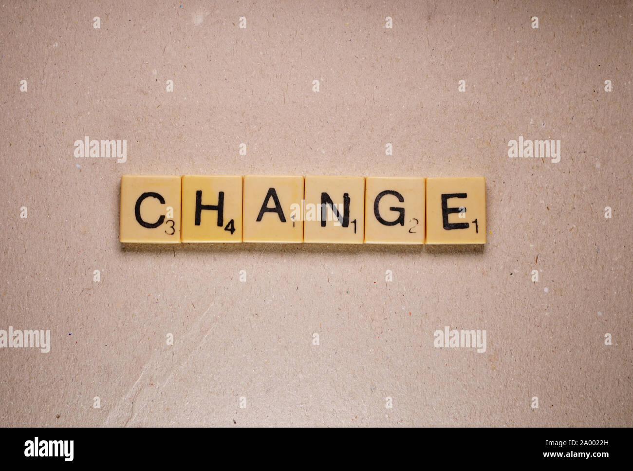 The Change label composed from scrabble letters Stock Photo - Alamy