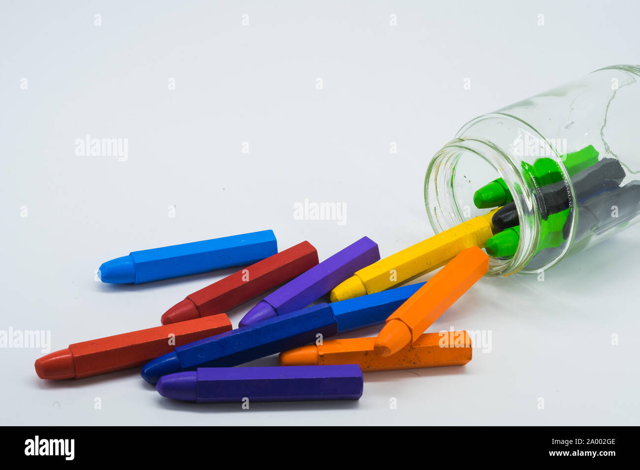 School supplies, colorful crayons stationery on white background Stock ...