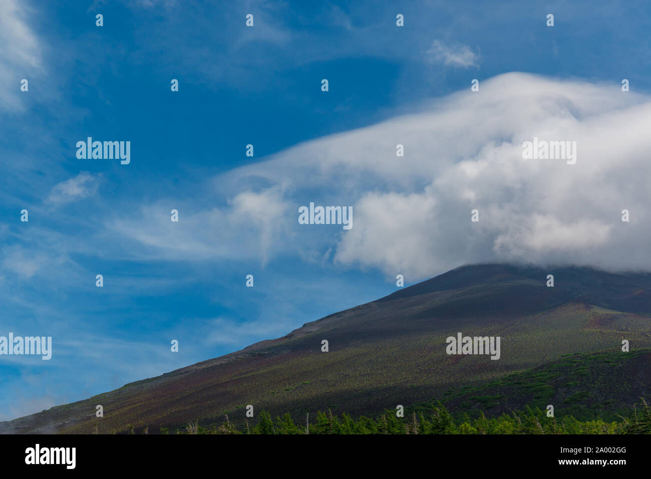 Mt. fuji in summer without snow and cloudy sky background Stock Photo ...