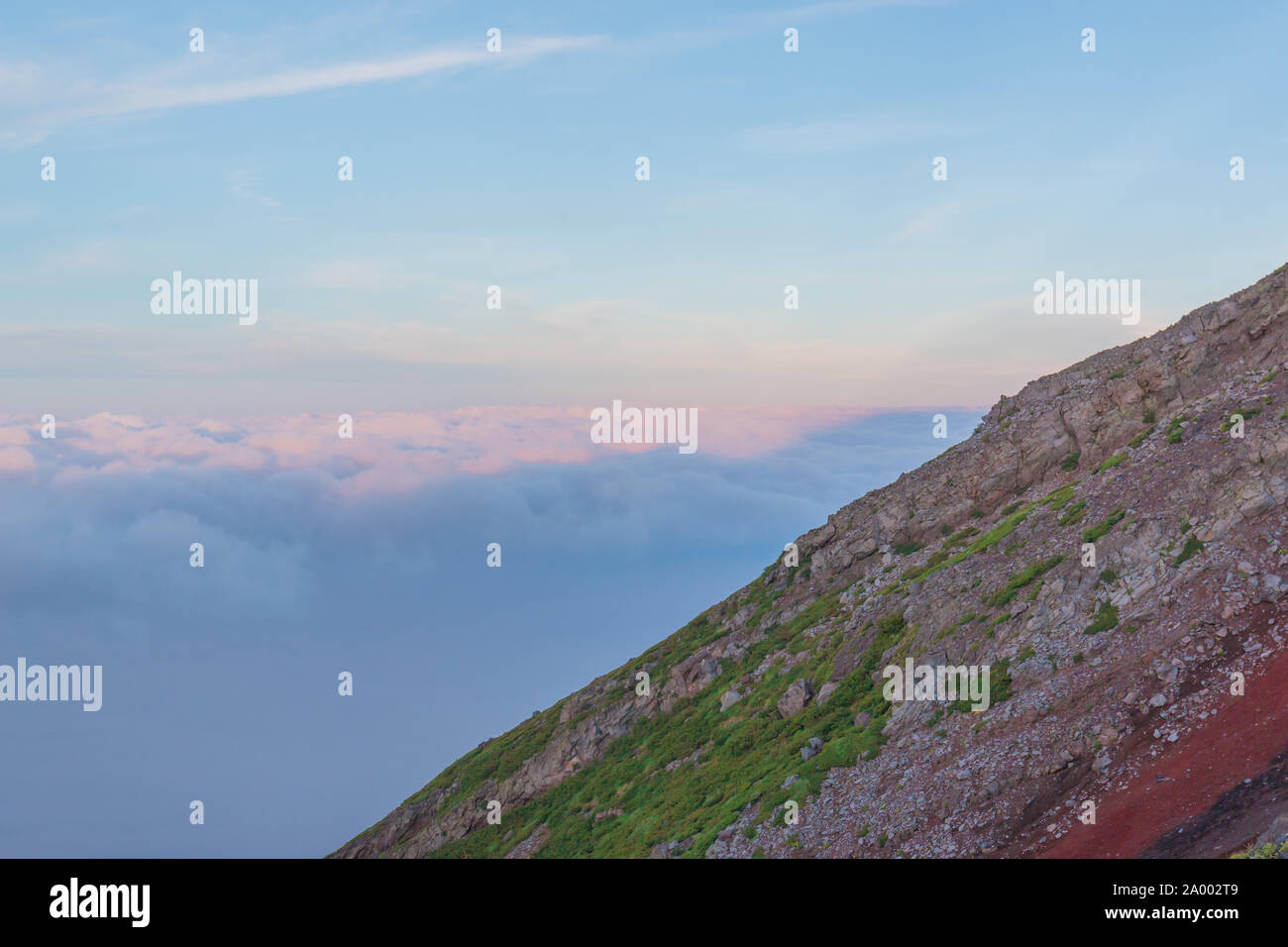 Shadow of Mt. fuji with cloudy sky view from top of Mt. fuji, japan ...