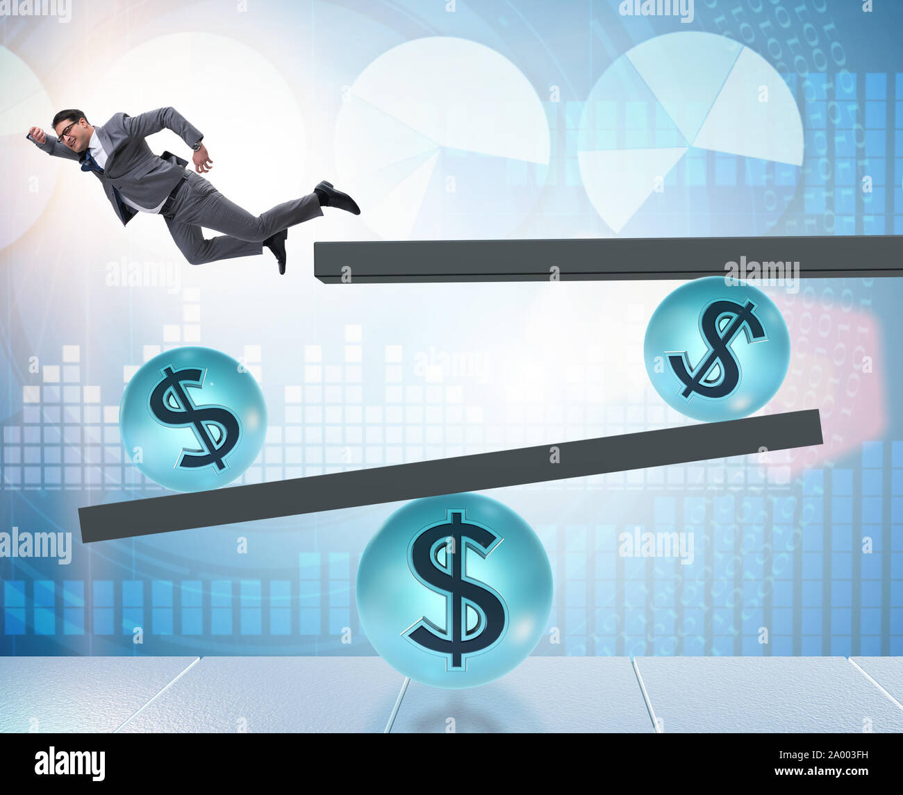 The businessman balancing in financial dollar concept Stock Photo - Alamy