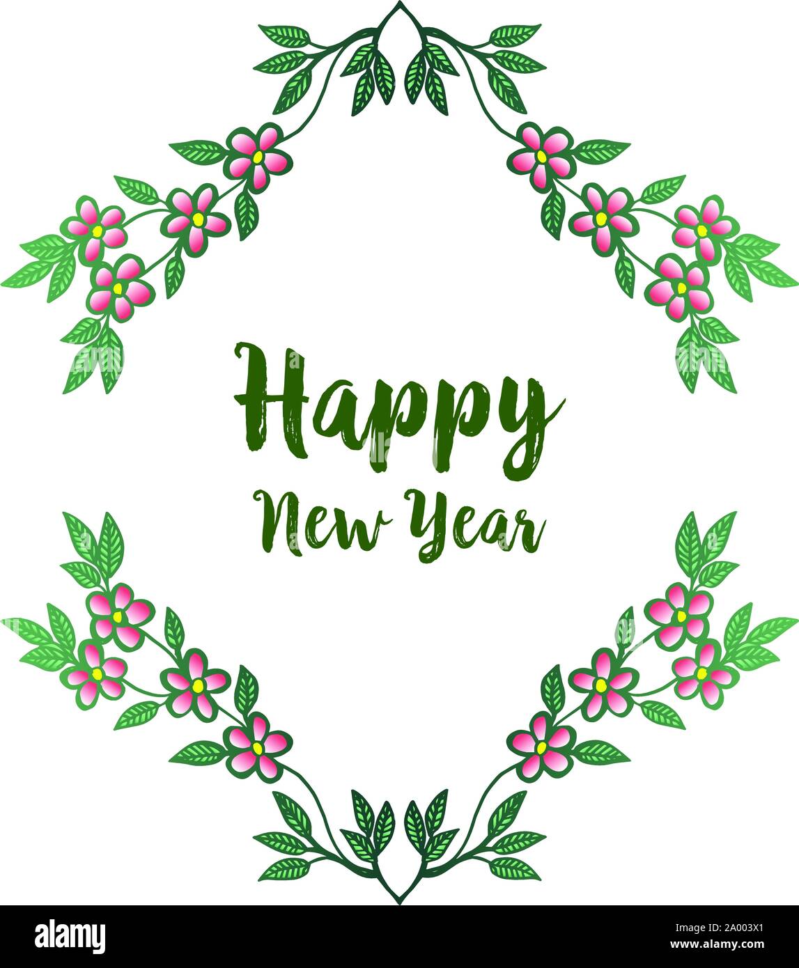 Invitation card happy new year, with abstract leaf floral frame ...