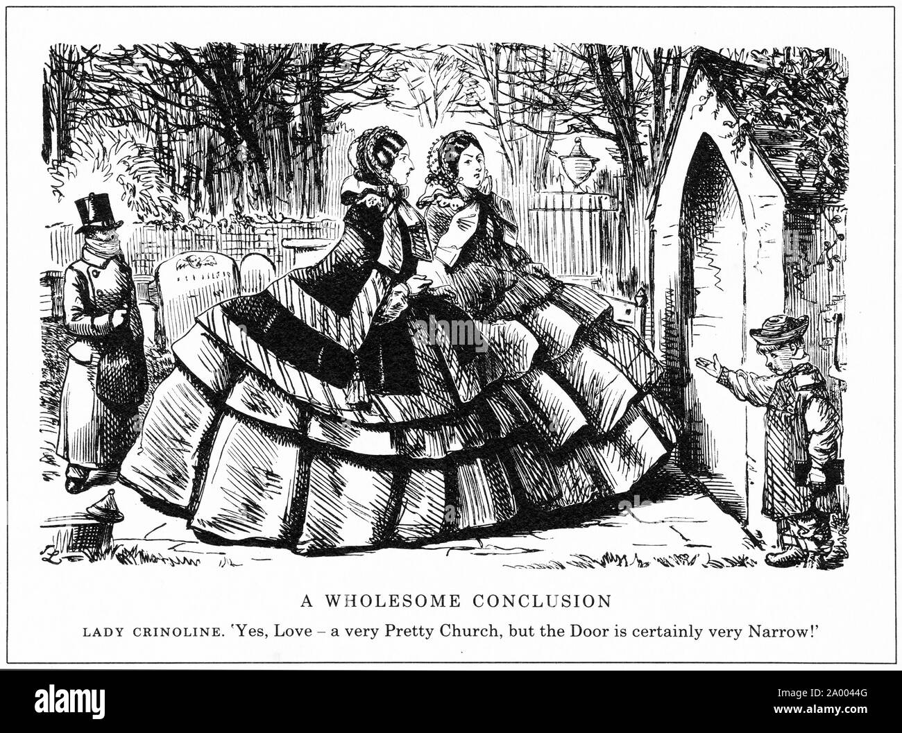Engraving of a two women in their large fashionable crinoline dresses ...