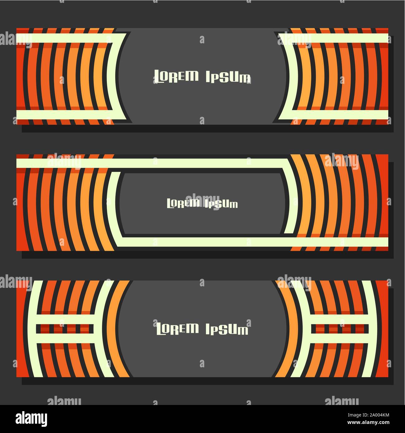 Vector set of Banner templates: 3 orange futuristic headers with curve ...
