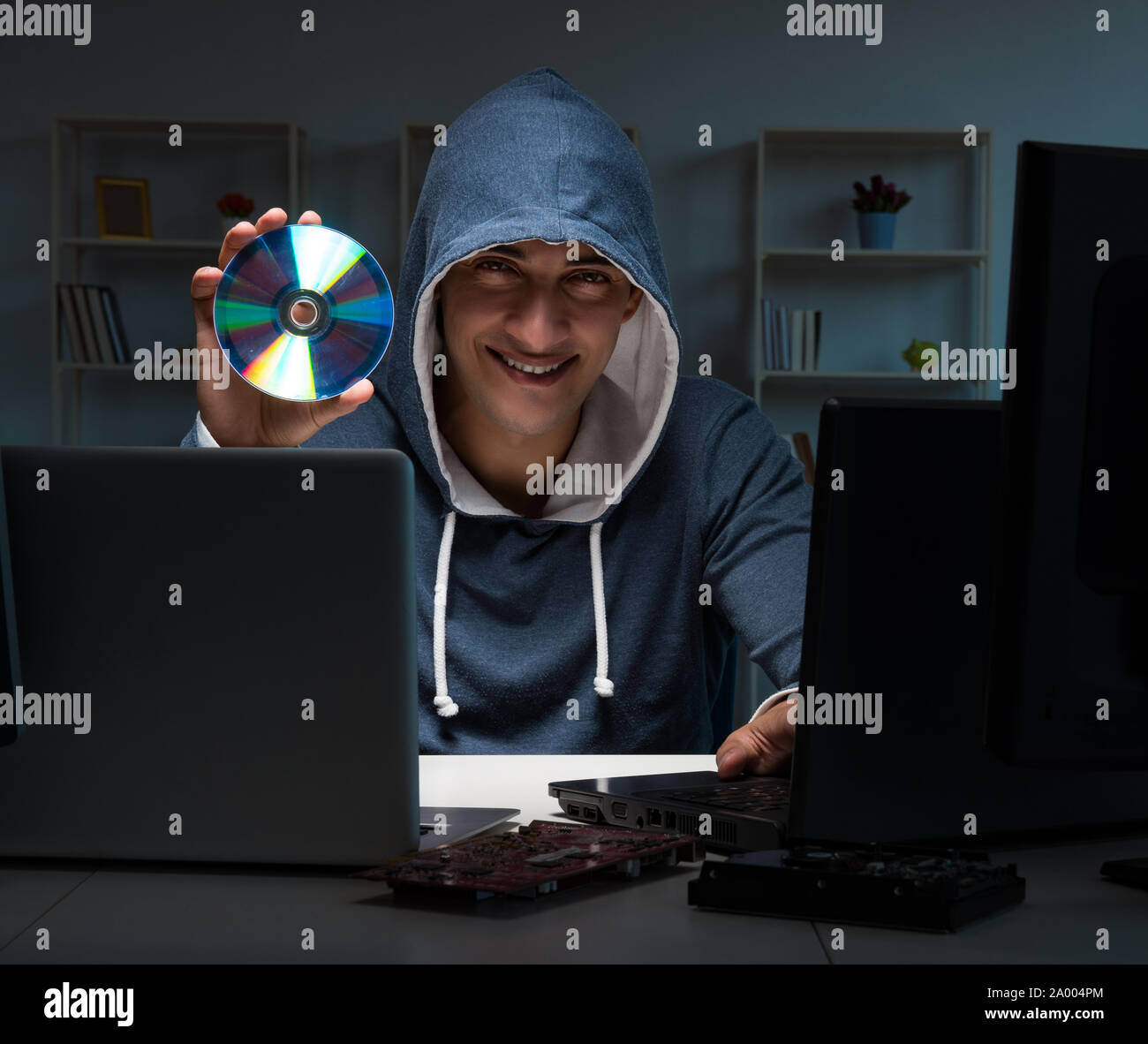 The hacker hacking computer at night Stock Photo - Alamy