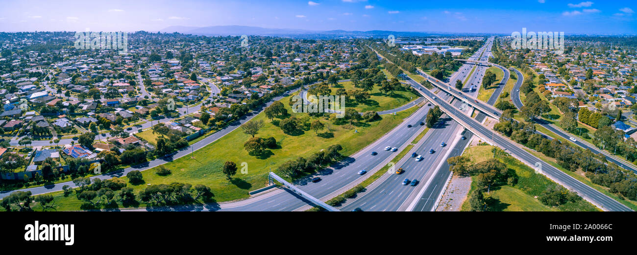 Aerial panorama of highway interchange in Melbourne, Australia Stock ...