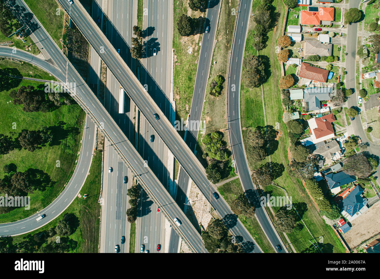 Aerial top down view of highway interchange Stock Photo - Alamy