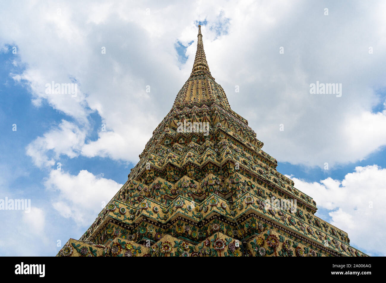 Beautiful decorated chedi. Traditional Thai architecture style temple ...