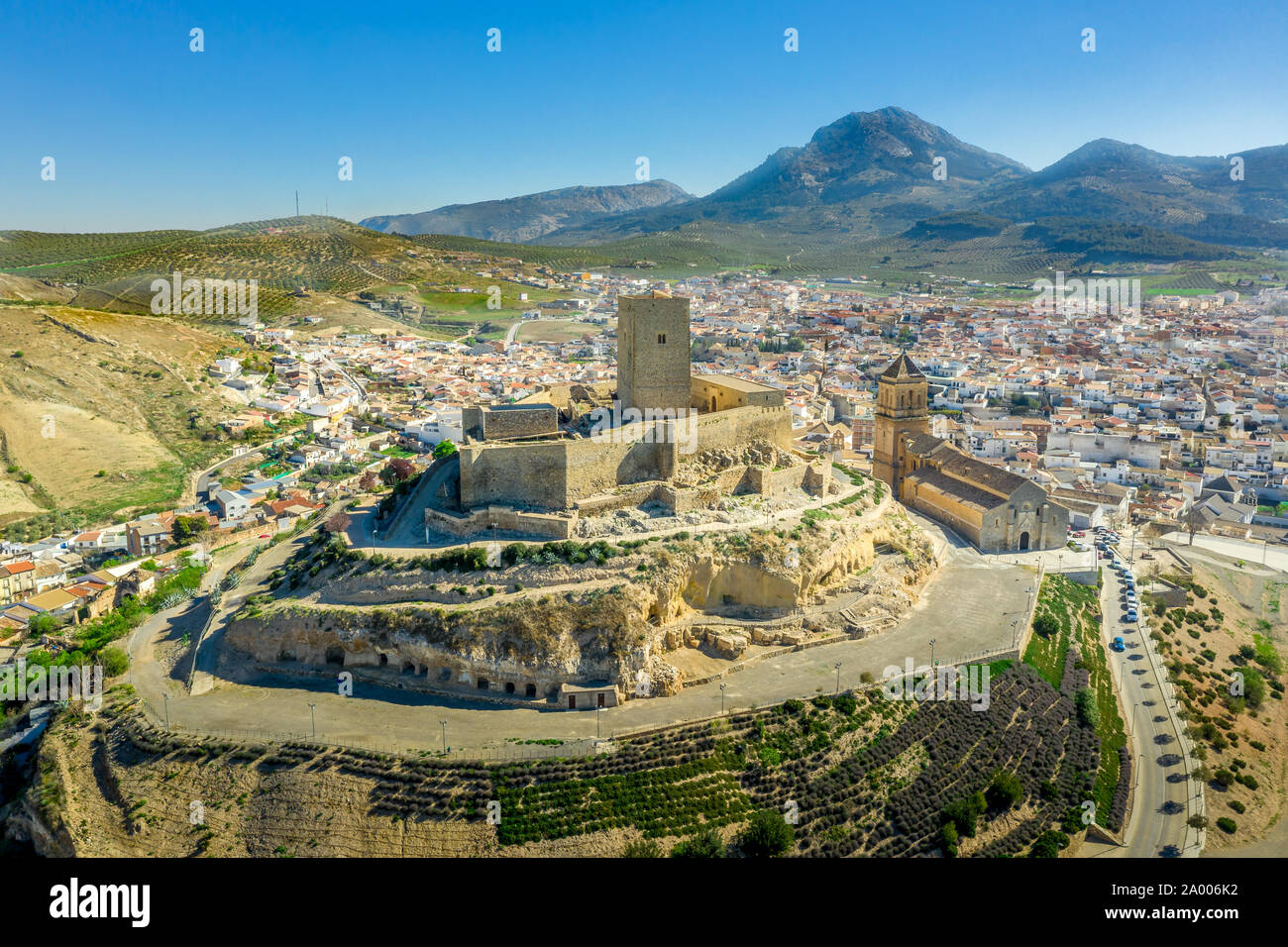 Alcaudete castle panoramic aerial view in Andalucia Spain Stock Photo ...