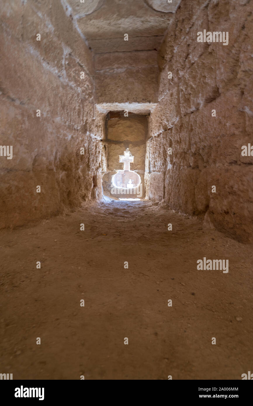 Almeria medieval castle panorama with blue sky from the air in ...