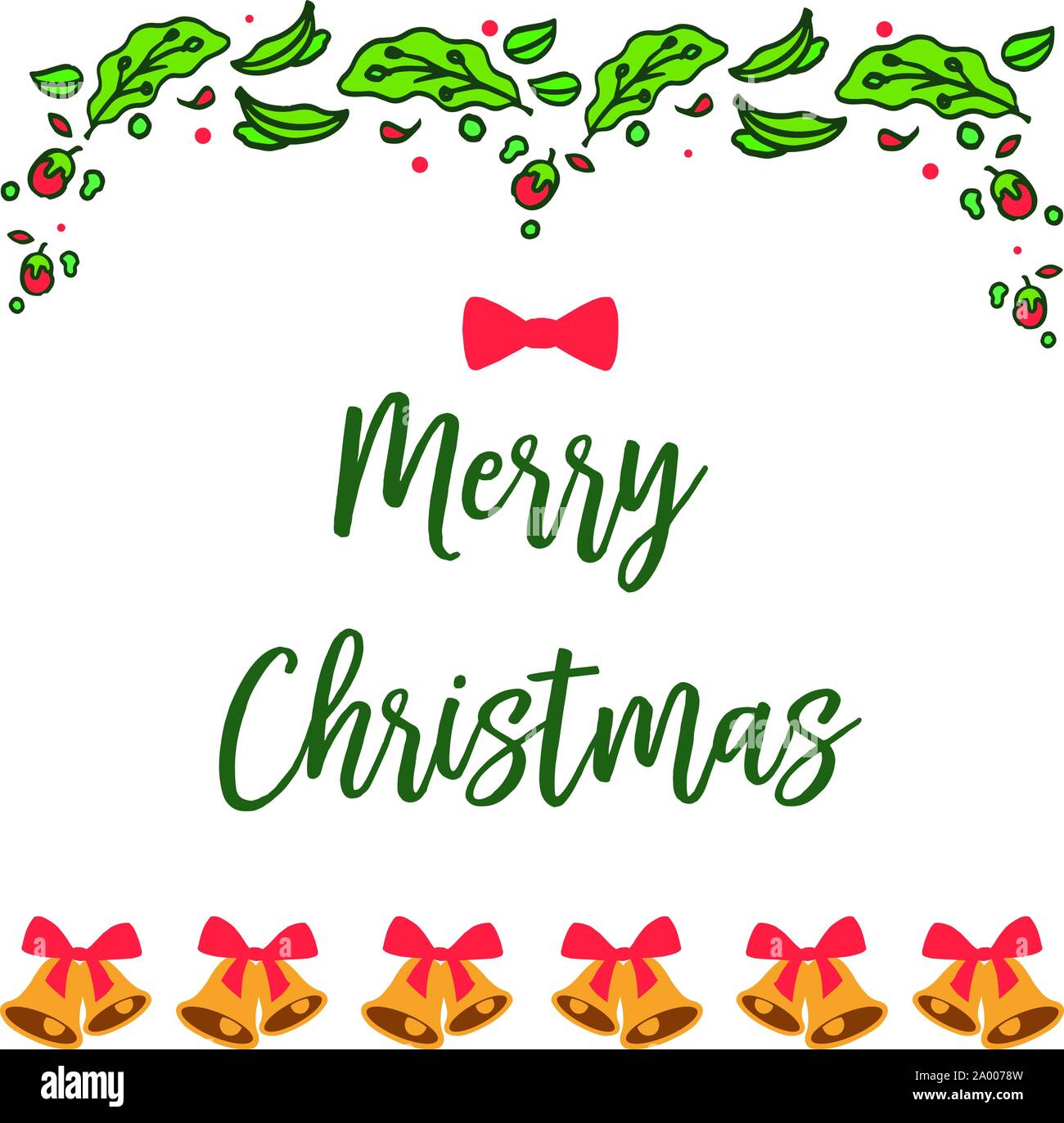 Calligraphic lettering of merry christmas with vintage green leaf ...