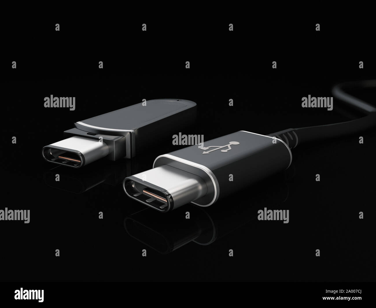 USB Type C or USB 4 connector cable line art 3d Illustration Stock ...