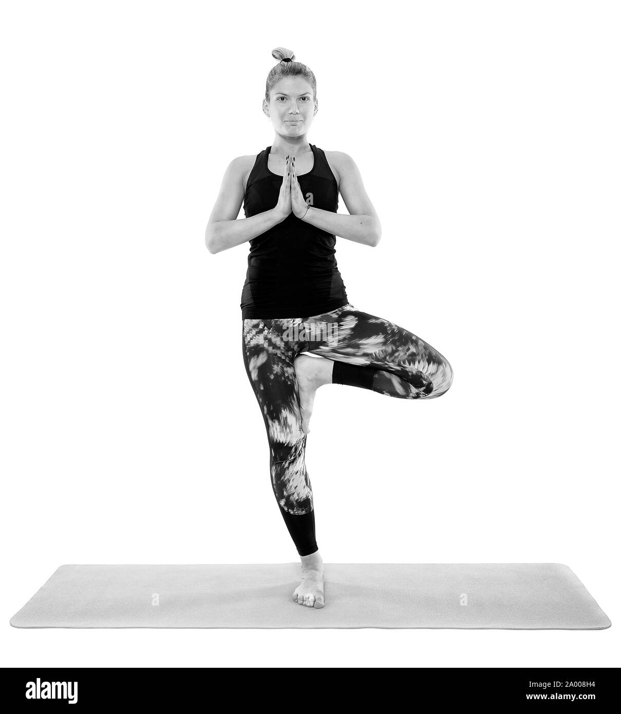 Woman yoga teacher in various poses (asana) isolated on white ...