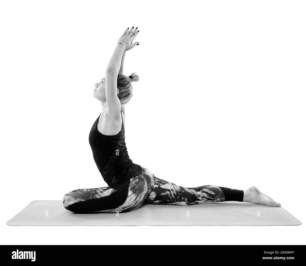 Woman yoga teacher in various poses (asana) isolated on white ...