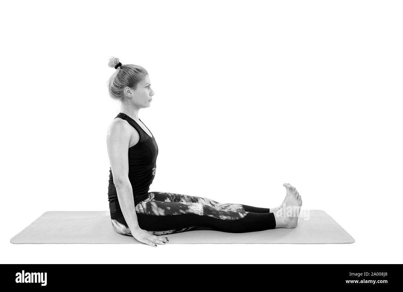 Woman yoga teacher in various poses (asana) isolated on white ...