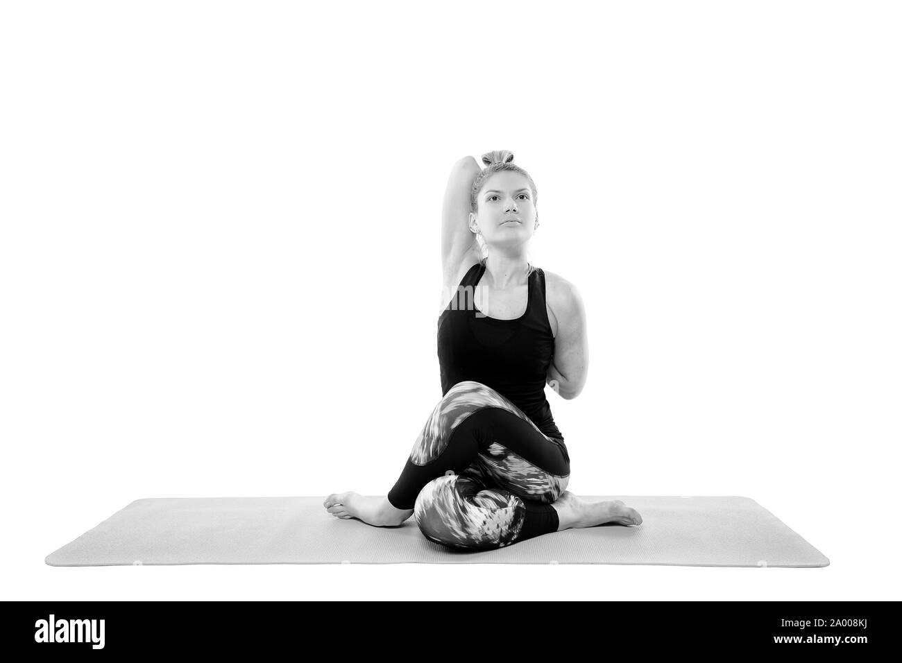 Woman yoga teacher in various poses (asana) isolated on white ...