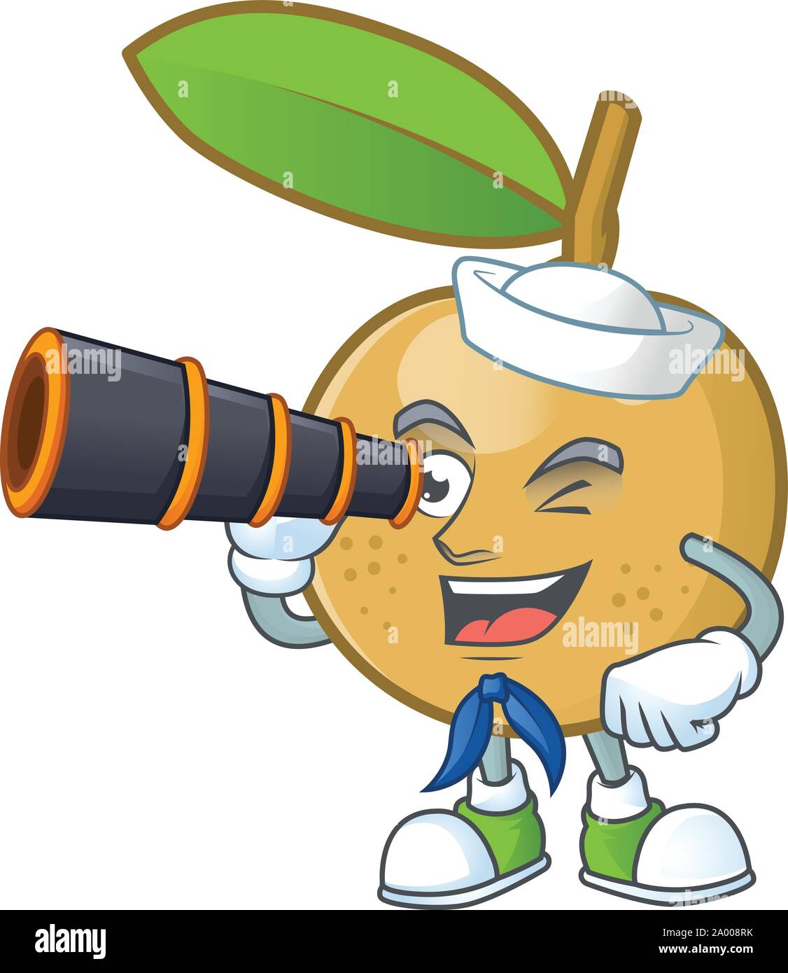 Sailor with binocular fresh longan cartoon on white background Stock ...