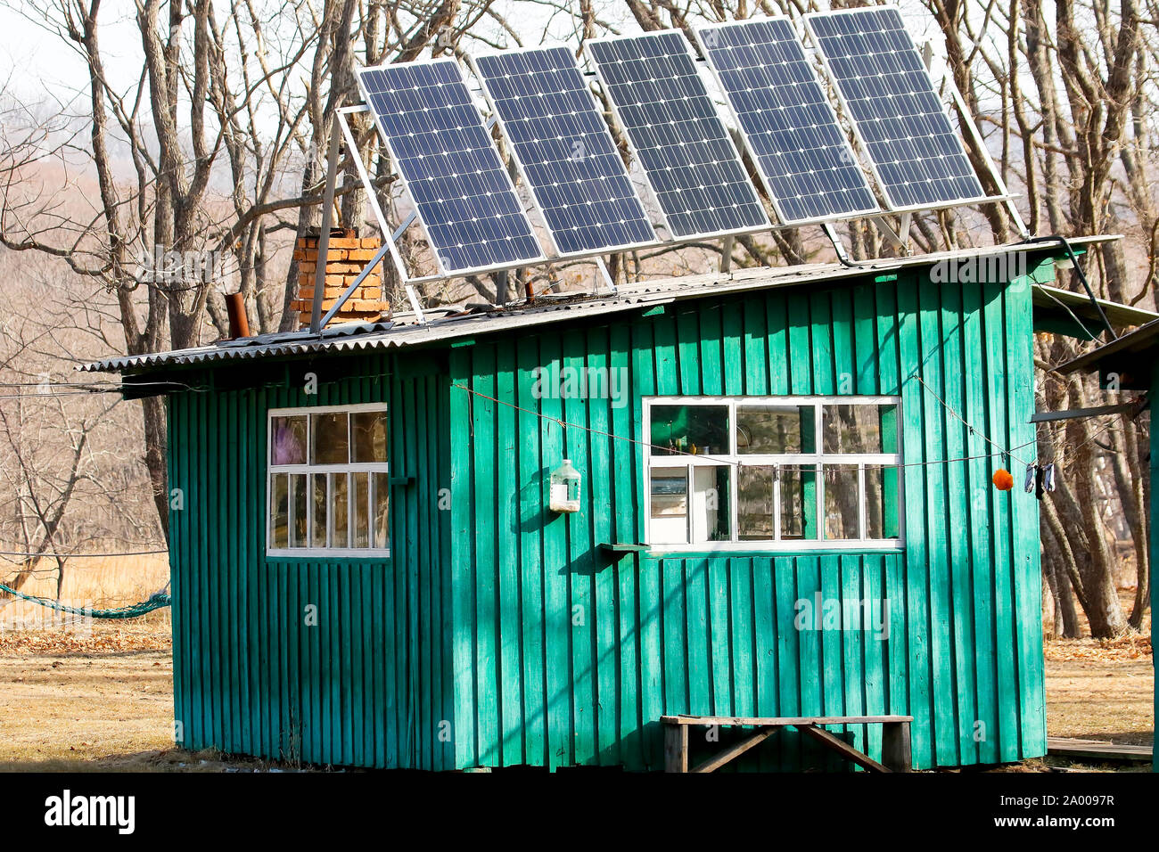 Solar panels in Lazovsky Nature Reserve, Sikhote-Alin mountain range ...