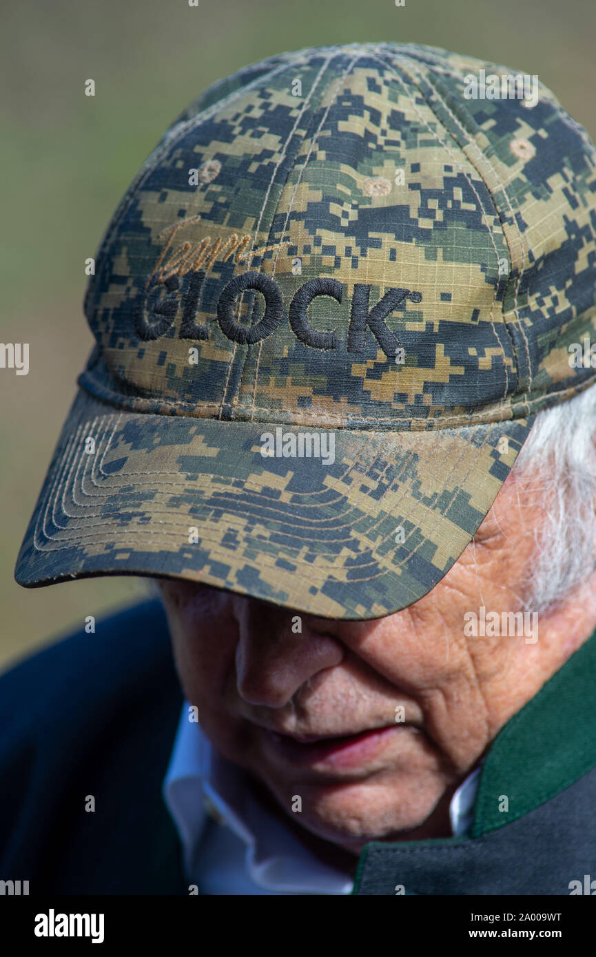 Aschersleben, Germany. 18th Sep, 2019. "Team Glock" is on the cap of ...