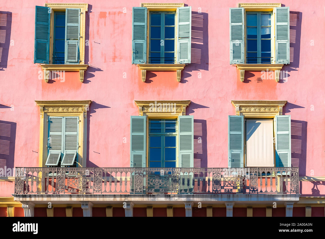 Nice, France, colorful facades, with typical windows and shutters Stock ...