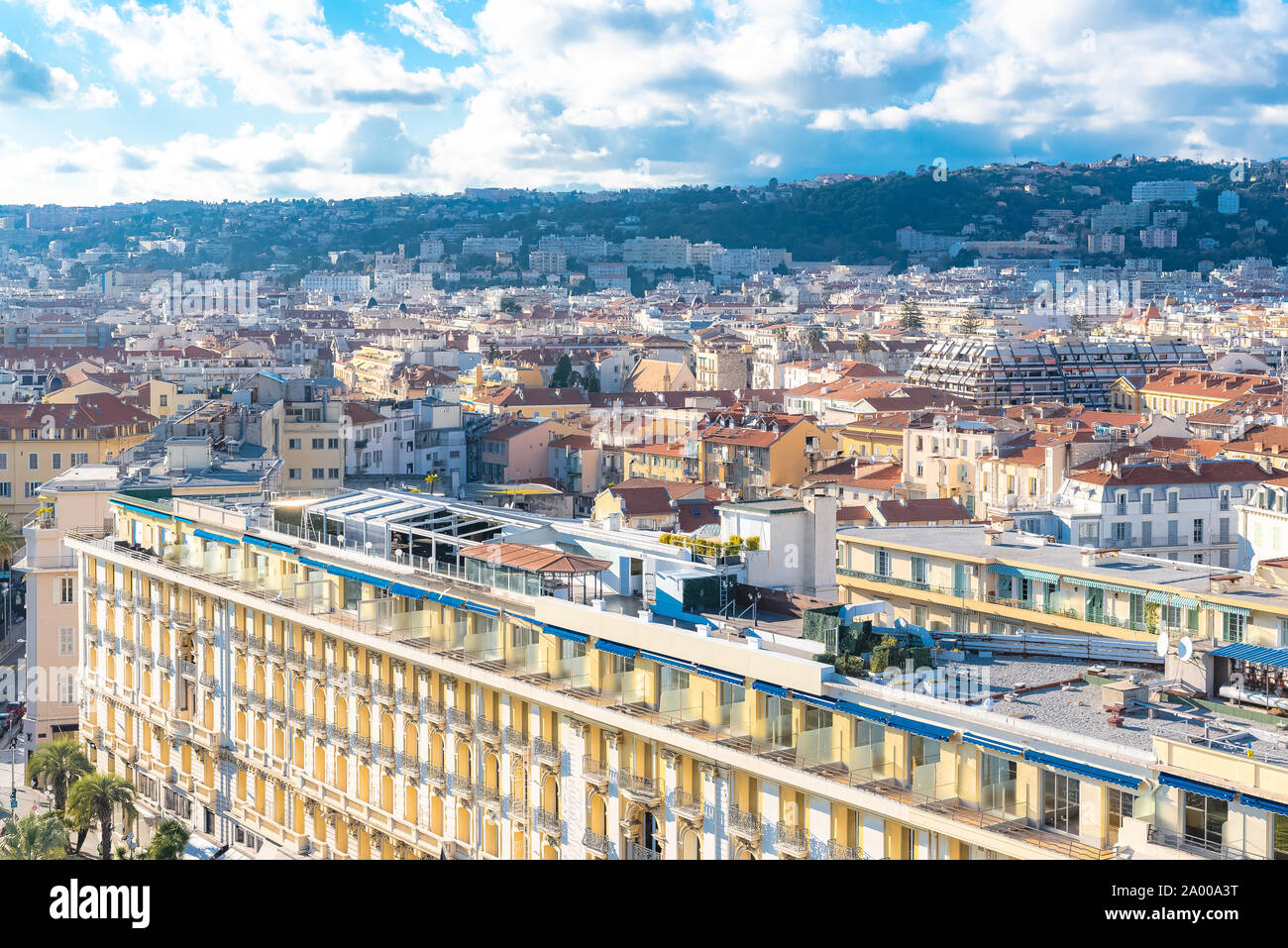 Nice, aerial view of the old town, on the French Riviera, with the ...