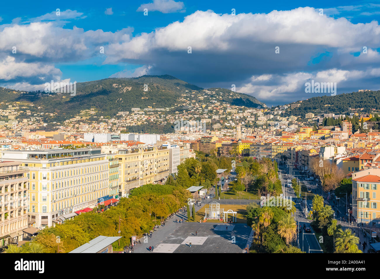 Nice, aerial view of the old town, on the French Riviera, with the ...