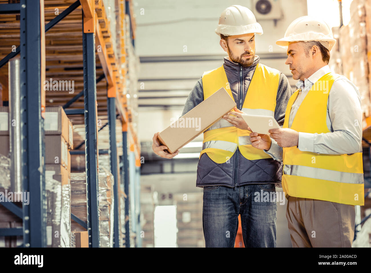 Competent worker giving explanation to his direction Stock Photo - Alamy