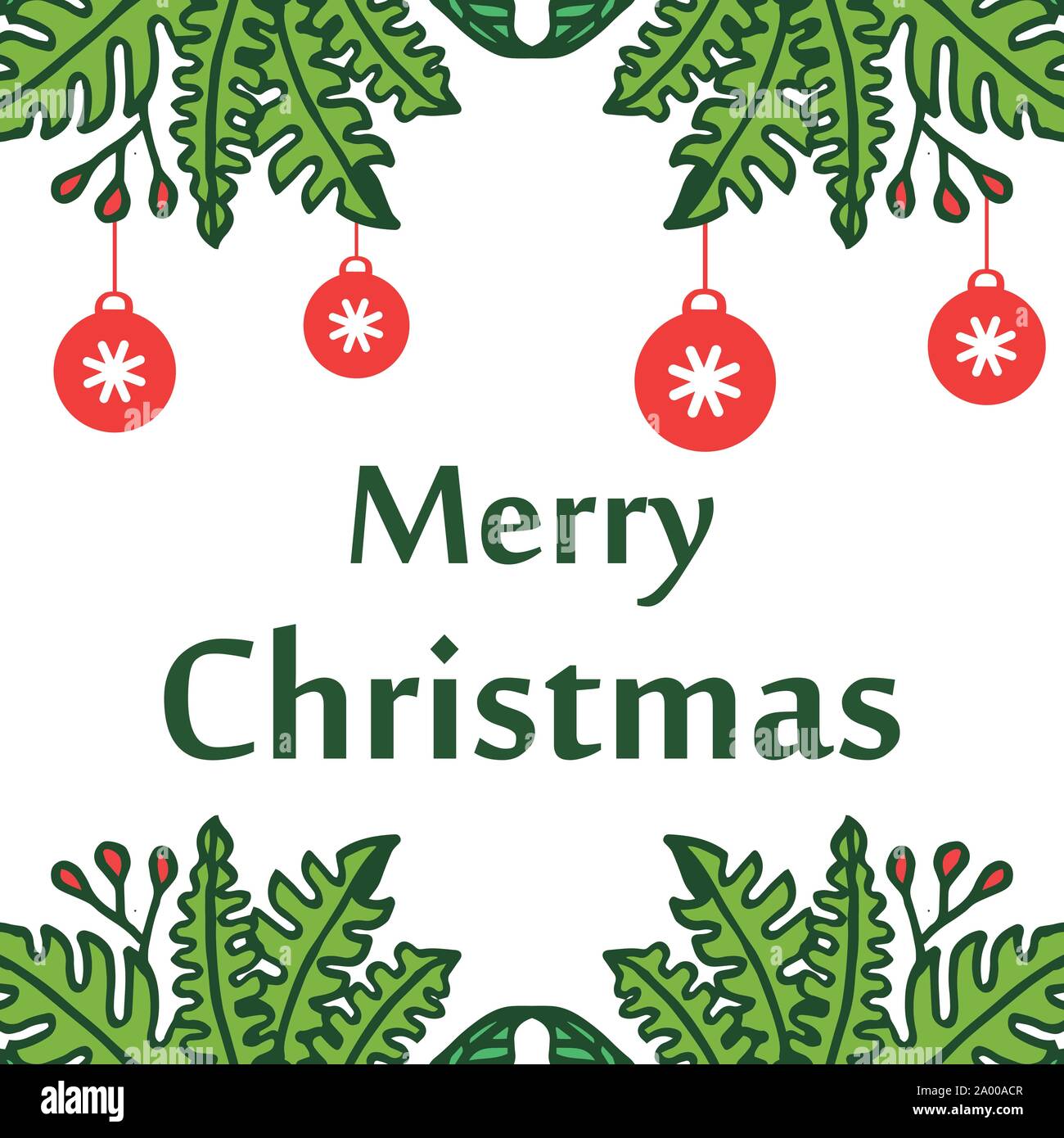 Greeting card merry christmas, style of green leaf flower frame ...