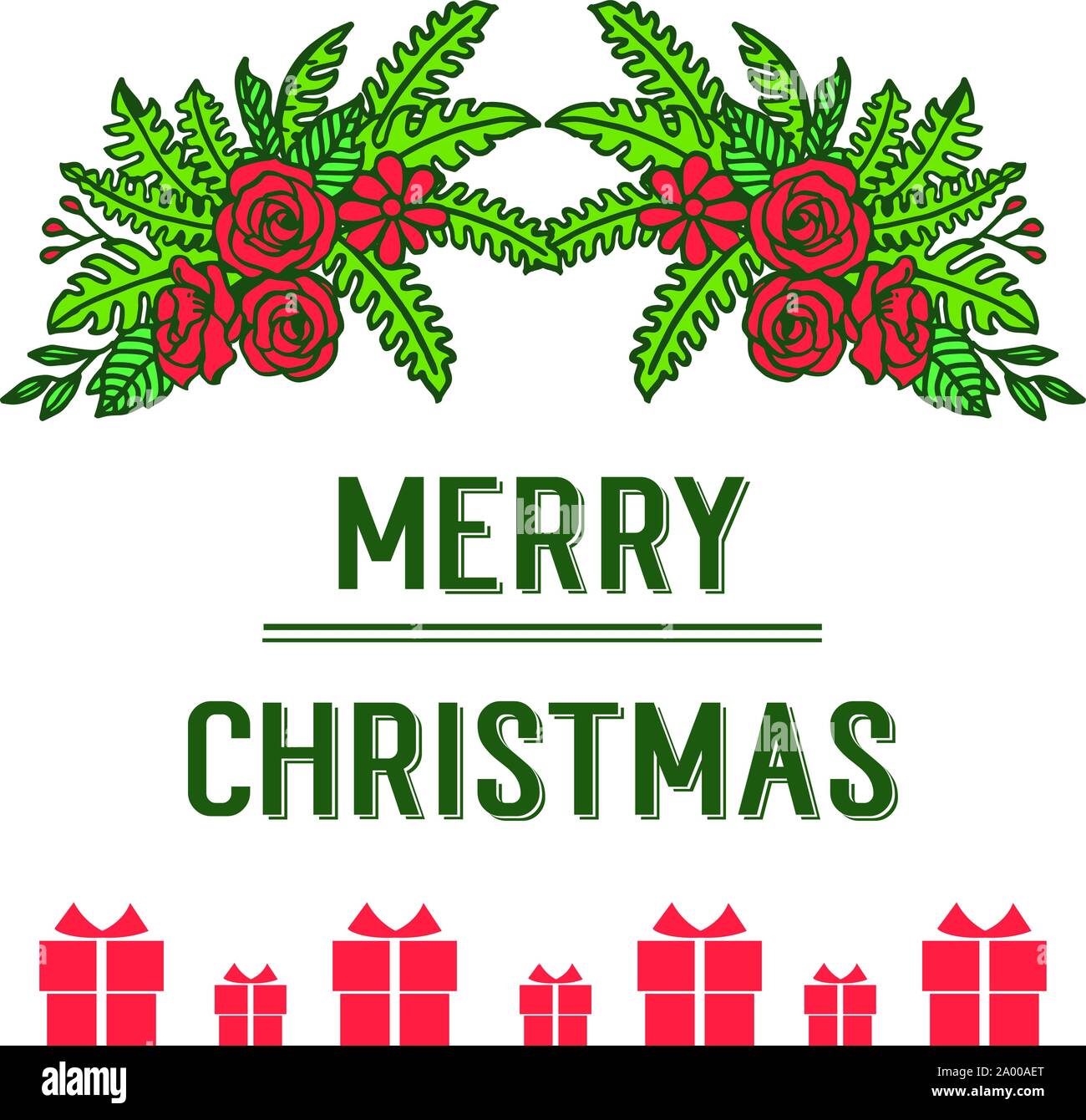 Greeting card merry christmas, style of green leaf flower frame ...