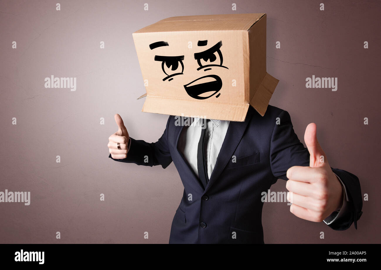 Man with cardboard box head Stock Photo - Alamy