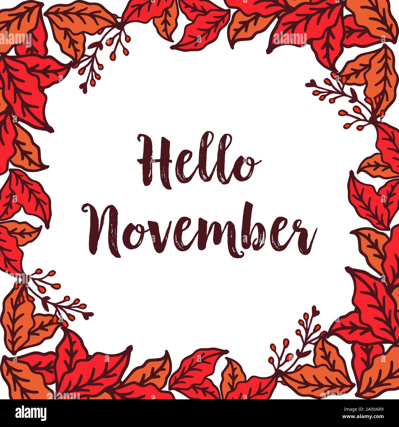 Hello november, with design colorful leaf frame background. Vector ...