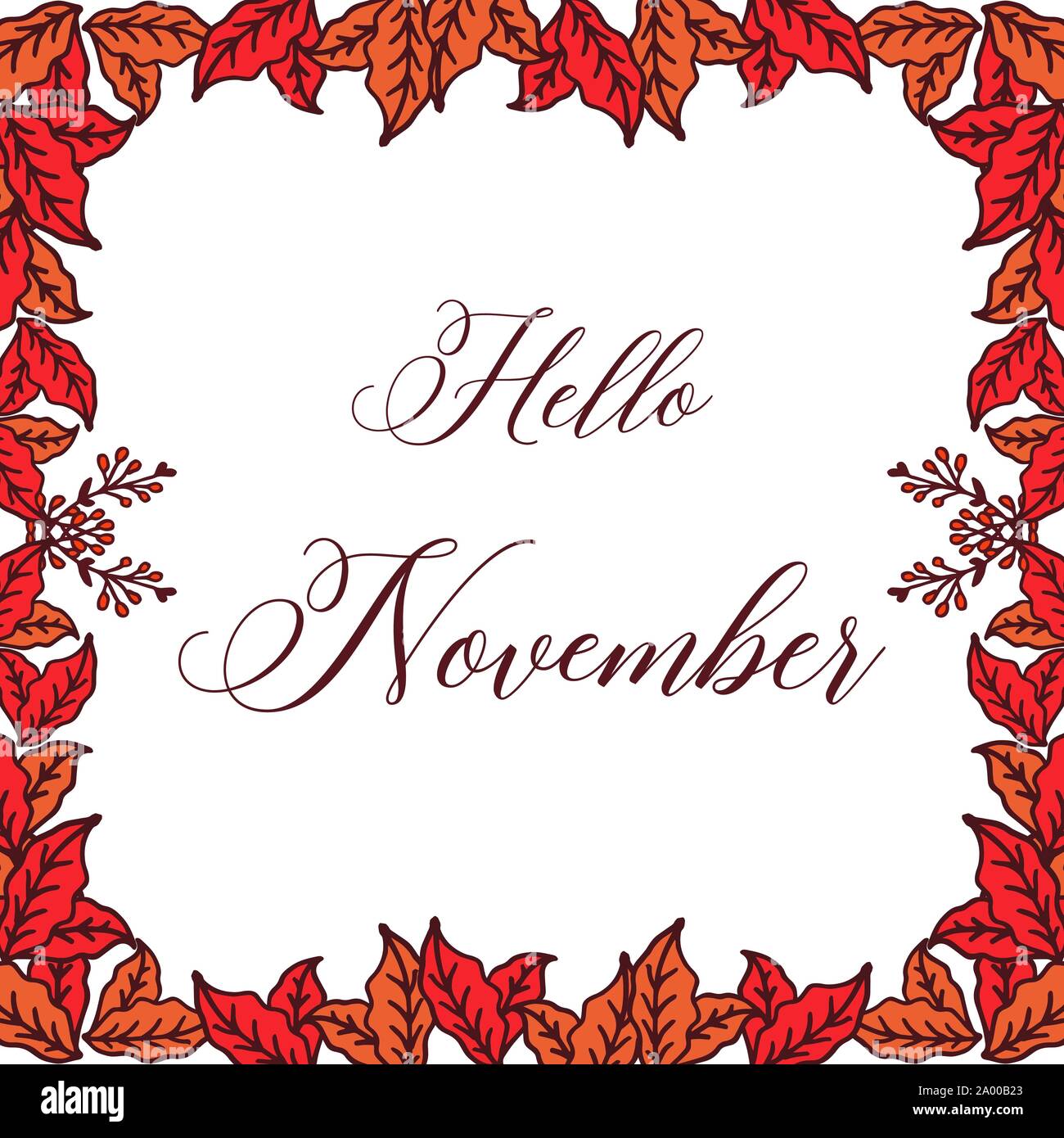 Template design of hello november with pattern of colorful leaf frame ...