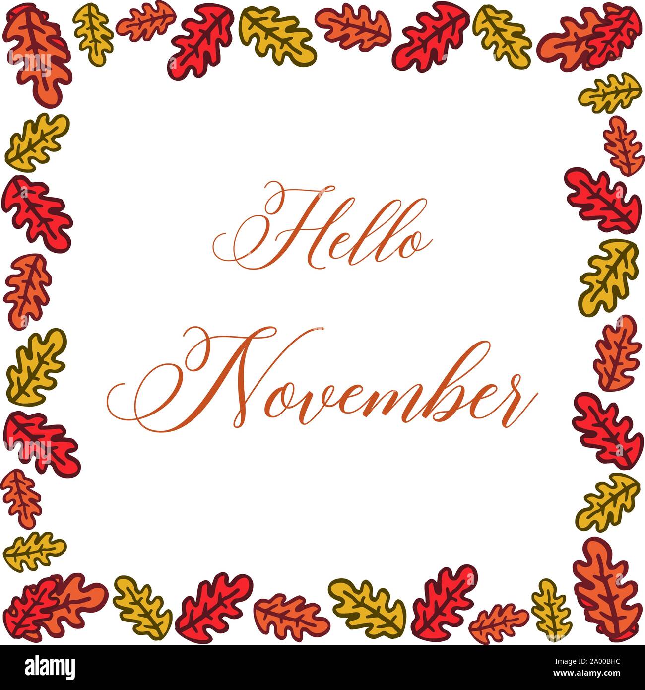 Lettering hello november, with art of vintage colorful leaf frame ...