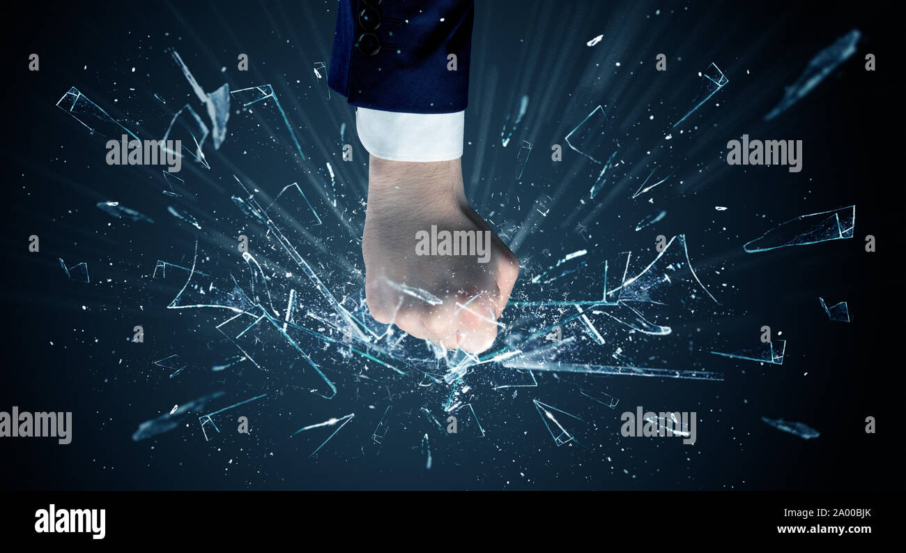 Big hand hits intense and breaks glasses Stock Photo - Alamy
