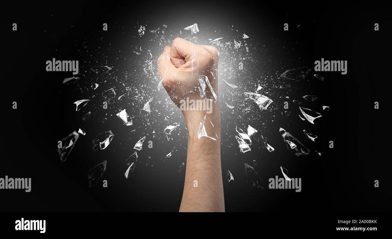 Big hand hits intense and breaks glasses Stock Photo - Alamy